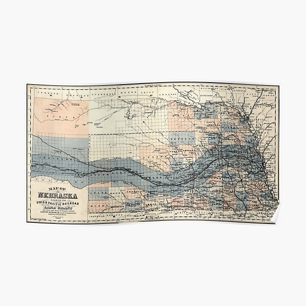"1880 Vintage Map of Nebraska and Union Pacific Railroad" Poster for ...
