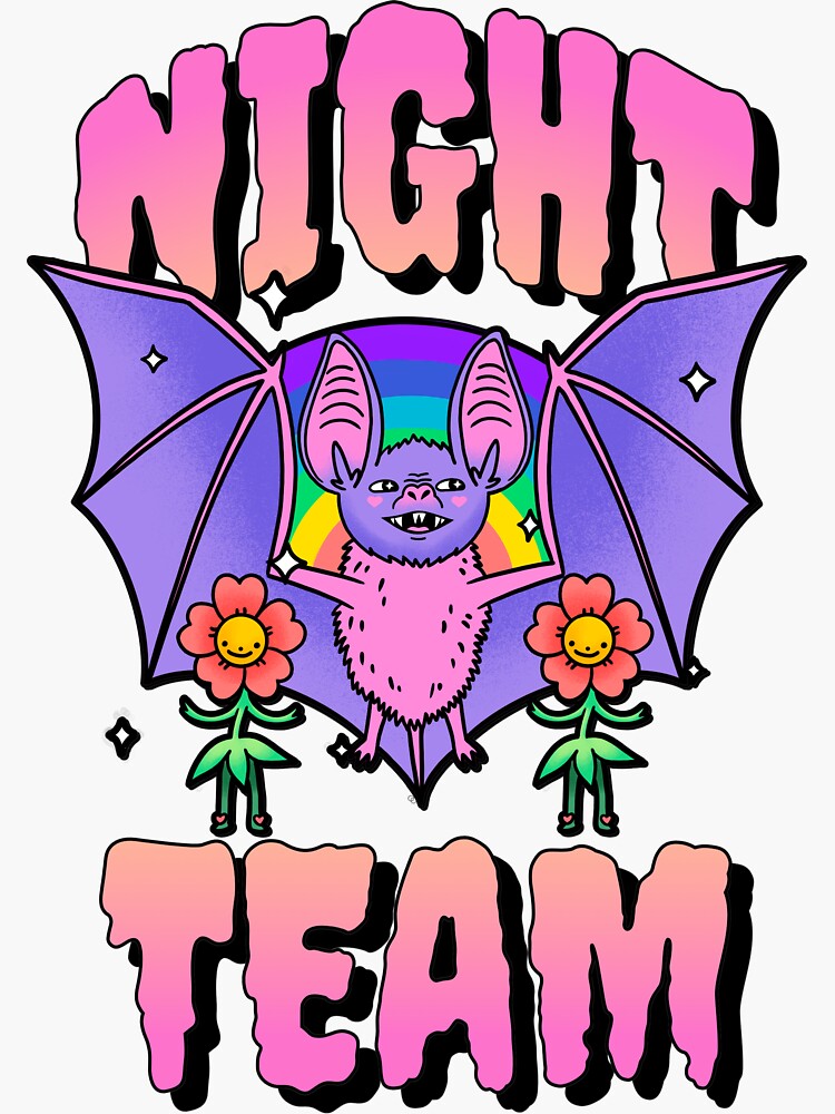 "Colourful Psychedelic bat and dancing flowers night team" Sticker for ...