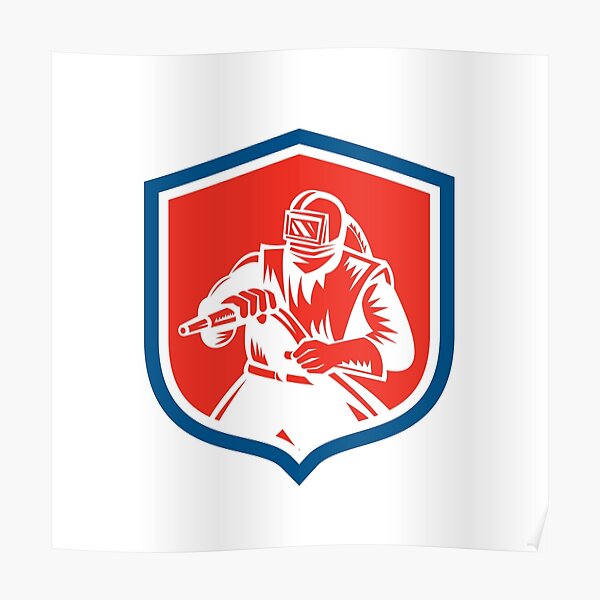 "Sandblaster Sandblasting Hose Shield Woodcut" Poster by patrimonio ...