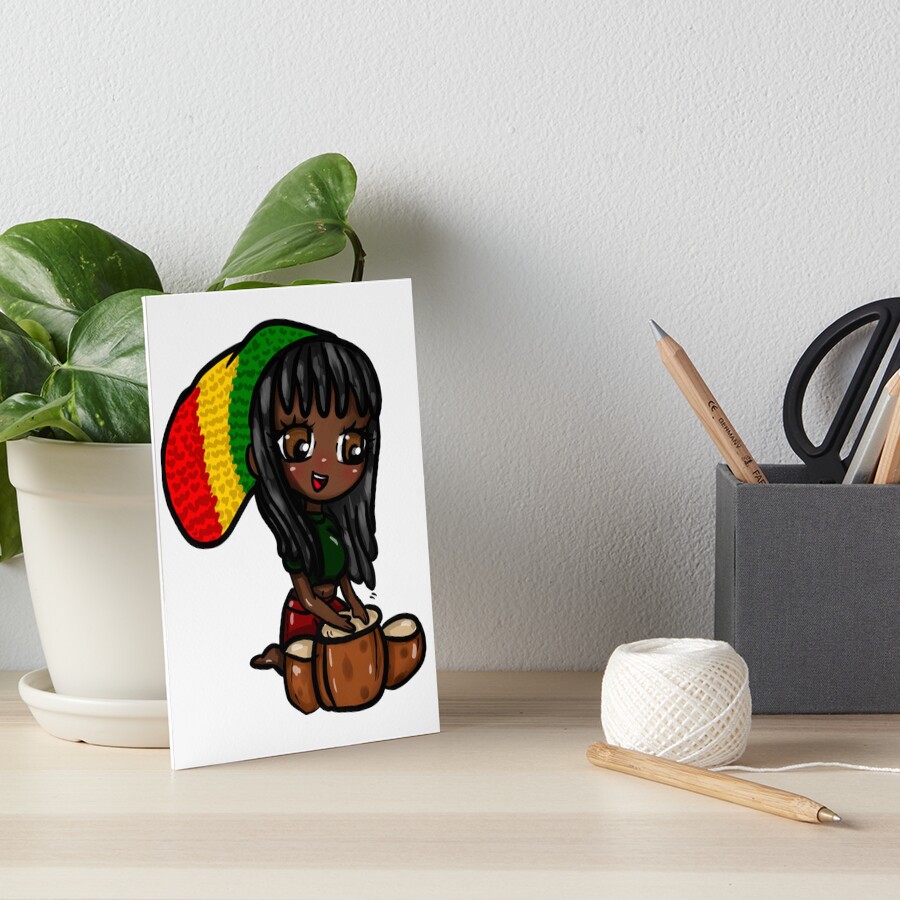 "Jamaican, girl, chibi, chibi girl, drums, Rasta, green, red, yellow ...