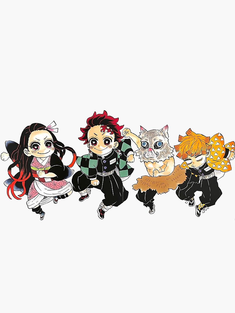 Pegatina «Tanjiro Zenitsu Nezuko Inosuke Chibi» de SakugArt | Redbubble