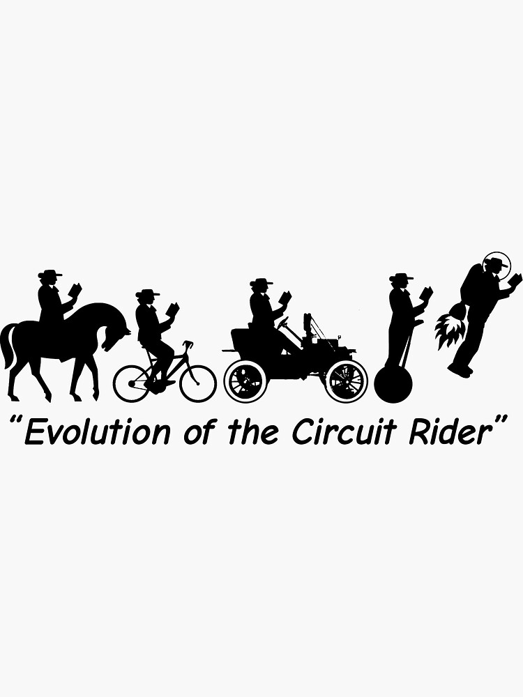 "Evolution of the Circuit Rider" Sticker for Sale by METHODISTUNTIED ...