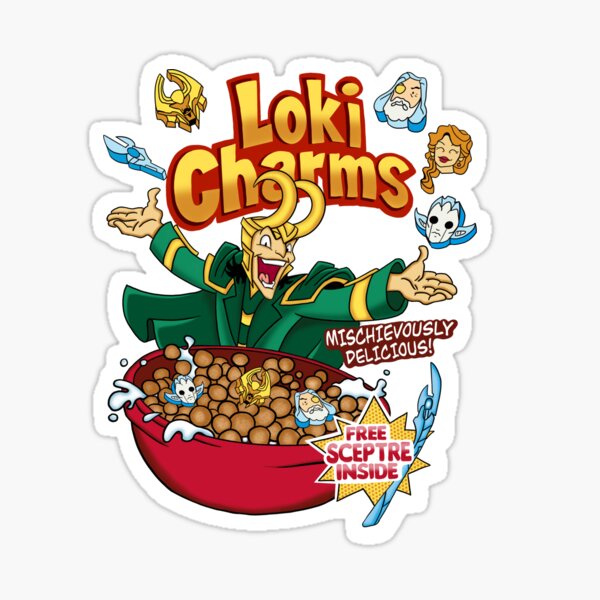 "Loki Charms Cereal - God Of Mischief " Sticker for Sale by ...