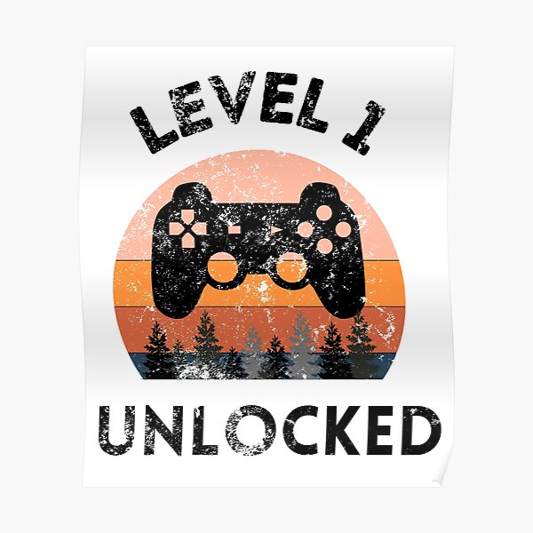 "Level 1 Unlocked Retro Sunset First Birthday " Poster for Sale by ...