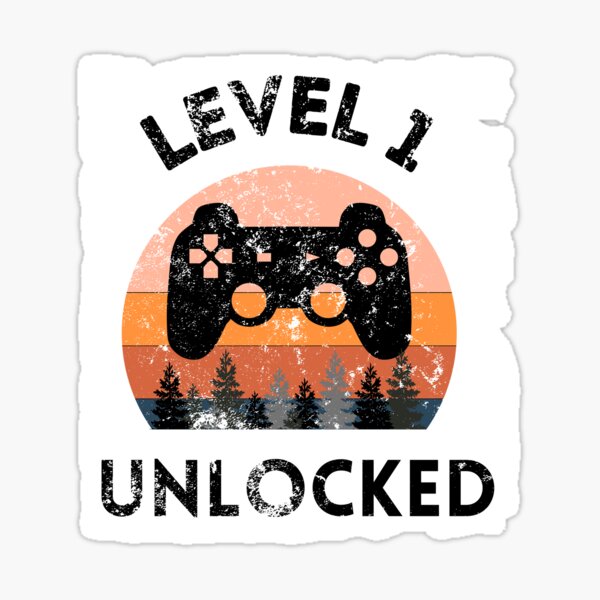 "Level 1 Unlocked Retro Sunset First Birthday " Sticker for Sale by ...