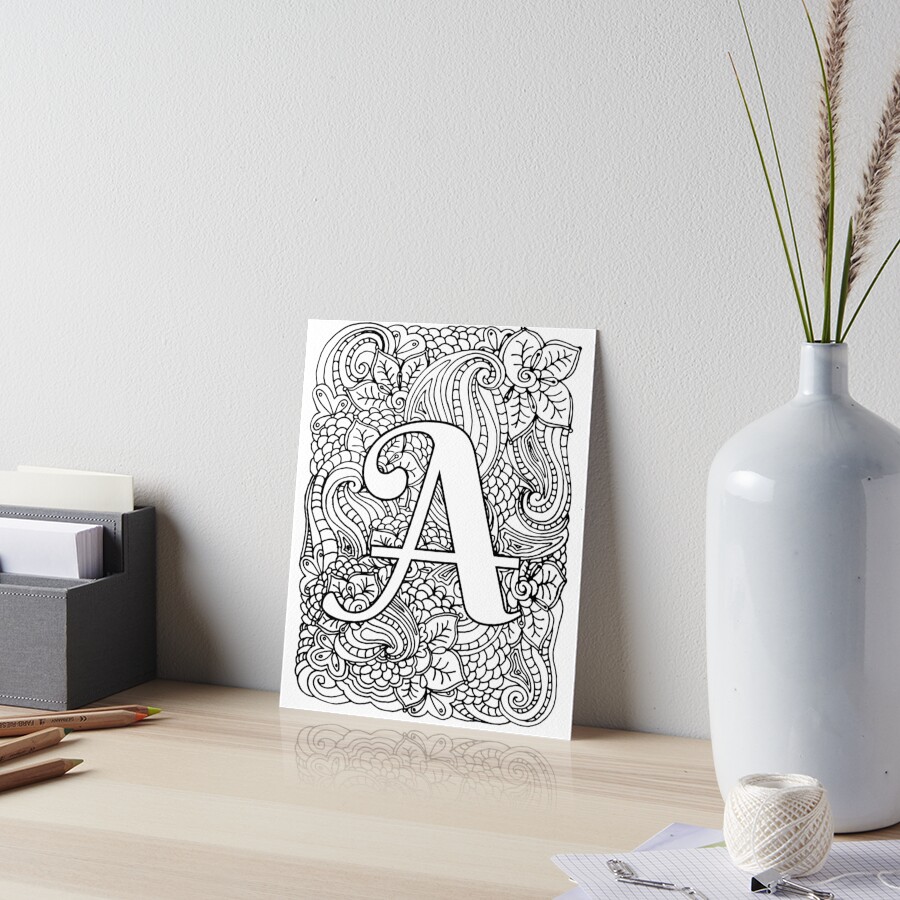 "Adult Coloring Page Monogram Letter A" Art Board Print for Sale by ...
