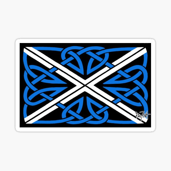 "Scottish Saltire Flag in Celtic Knotwork" Sticker for Sale by patfish ...