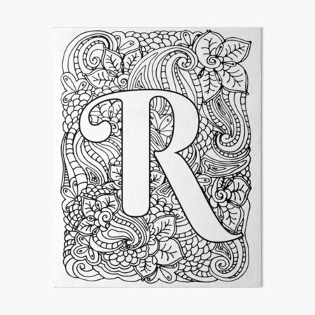 "Adult Coloring Page Monogram Letter R" Art Board Print for Sale by ...