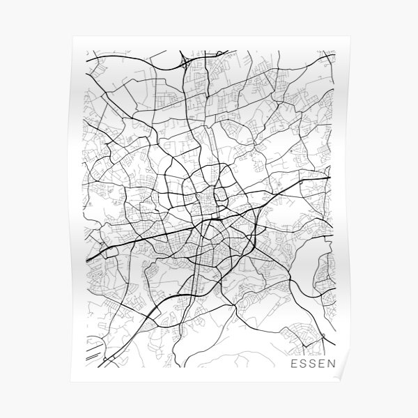 "Essen Map, Germany - Black and White" Poster by MainStreetMaps | Redbubble