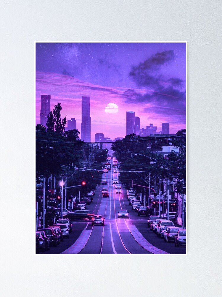 "Purple Sunset City" Poster for Sale by daffaumar12 | Redbubble