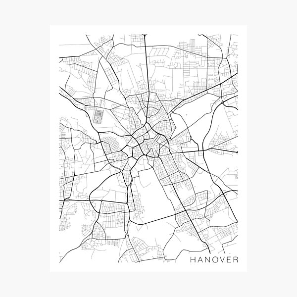 "Hanover Map, Germany - Black and White" Photographic Print by ...