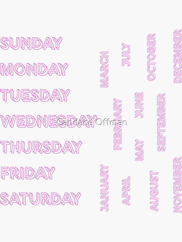 "Bullet Journal Sticker Pack - Weekdays & Months of the Year (Hot Pink ...