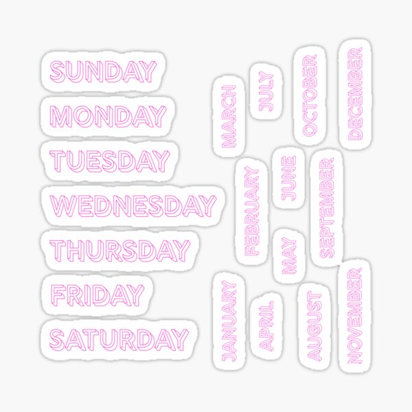 "Bullet Journal Sticker Pack - Weekdays & Months of the Year (Hot Pink ...