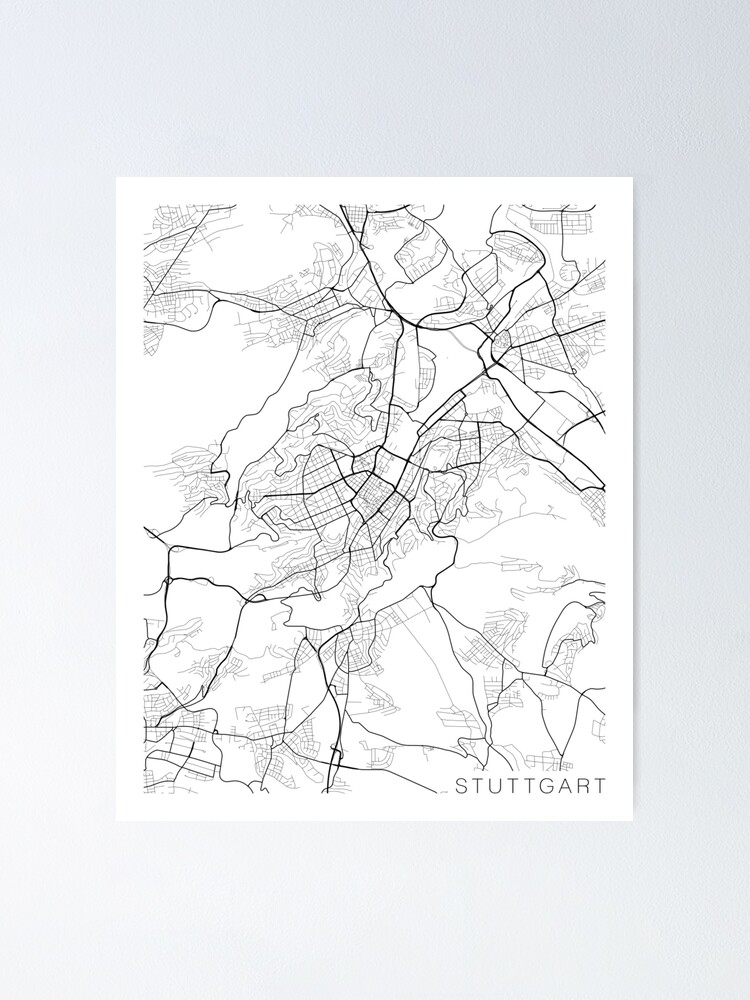 "Stuttgard Map, Germany - Black and White" Poster for Sale by ...