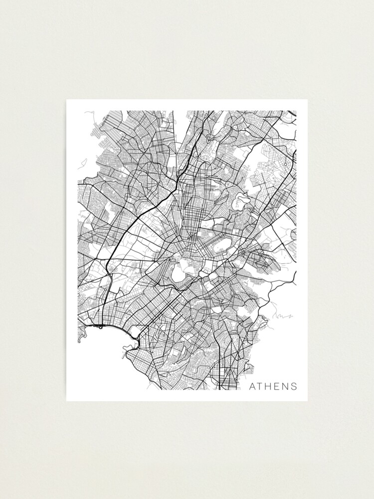"Athens Map, Greece - Black and White" Photographic Print by ...