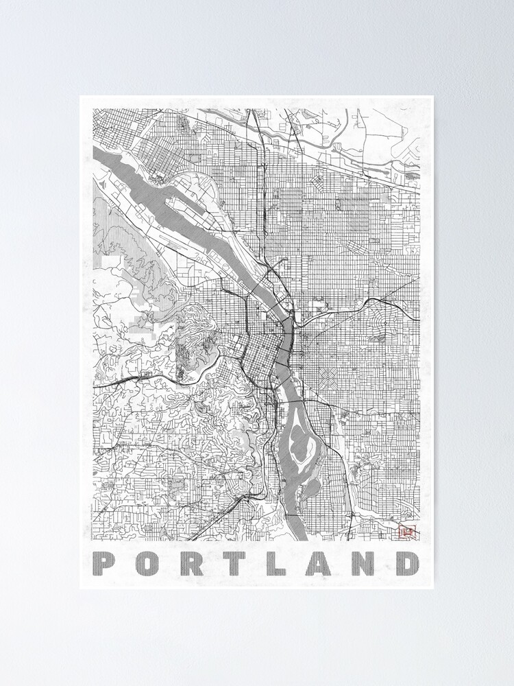 "Portland City Map Line" Poster by HubertRoguski | Redbubble