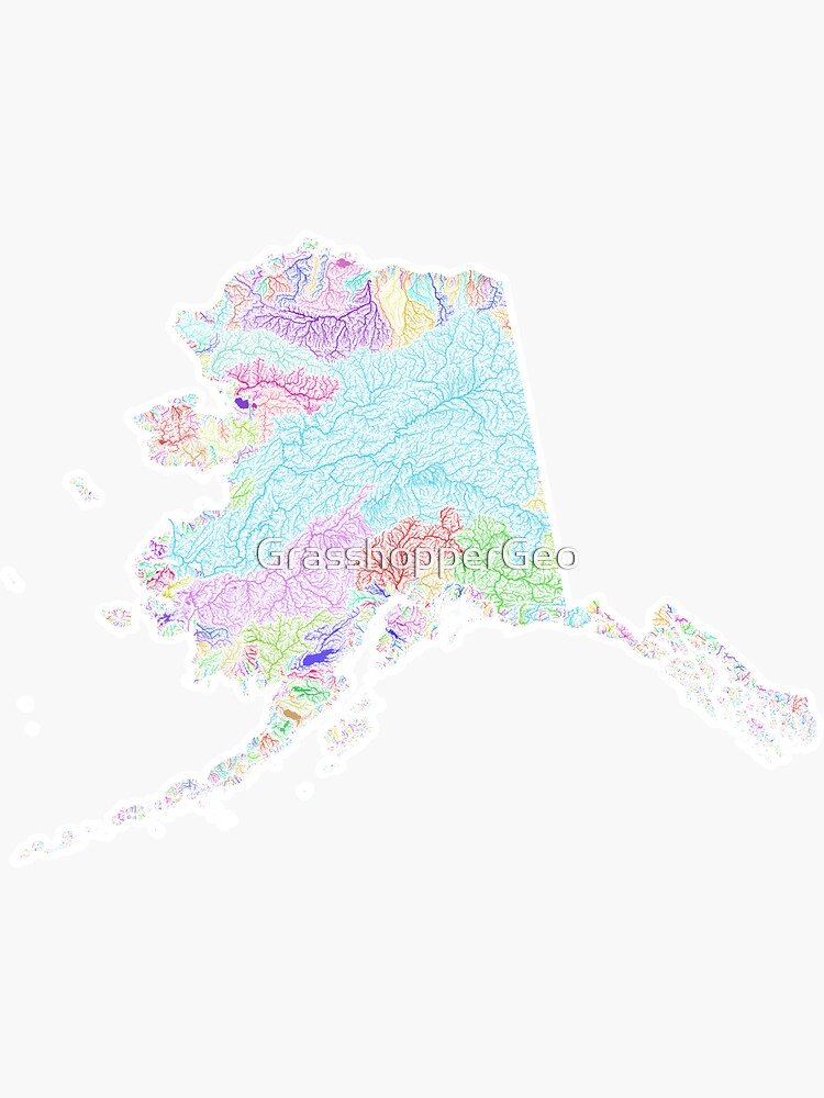 "Alaska River Basin Map in Rainbow Colours with White Background ...