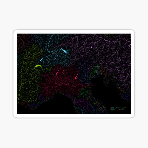 "The Alps River Basin Map in Rainbow Colours with Black Background ...