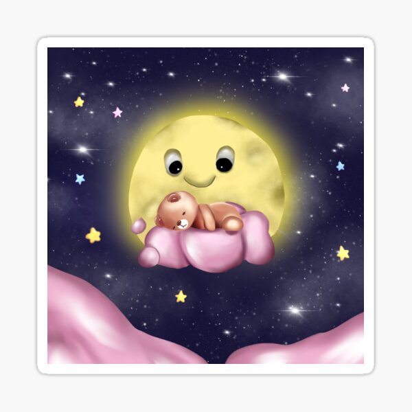 "Cute Teddy Bear Sleeping on the Moon" Sticker for Sale by GJDoesArt ...