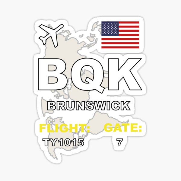 "BRUNSWICK BQK USA Travel Gift, Airport Code" Sticker by InspireShop ...