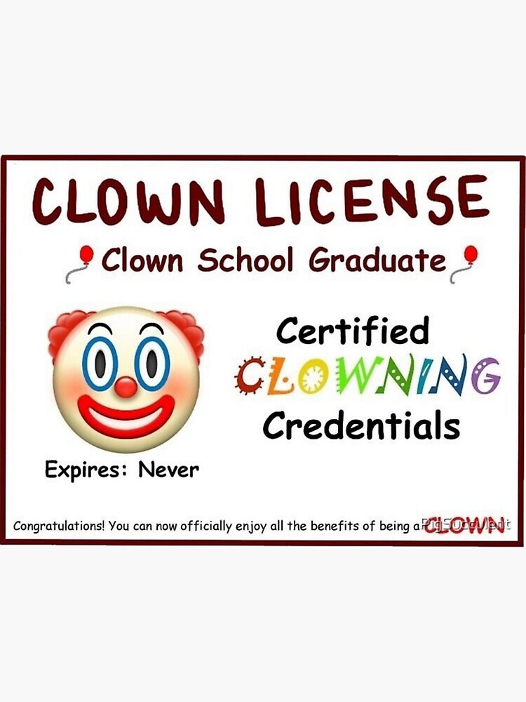 "Clown License" Sticker for Sale by OzziesZone | Redbubble