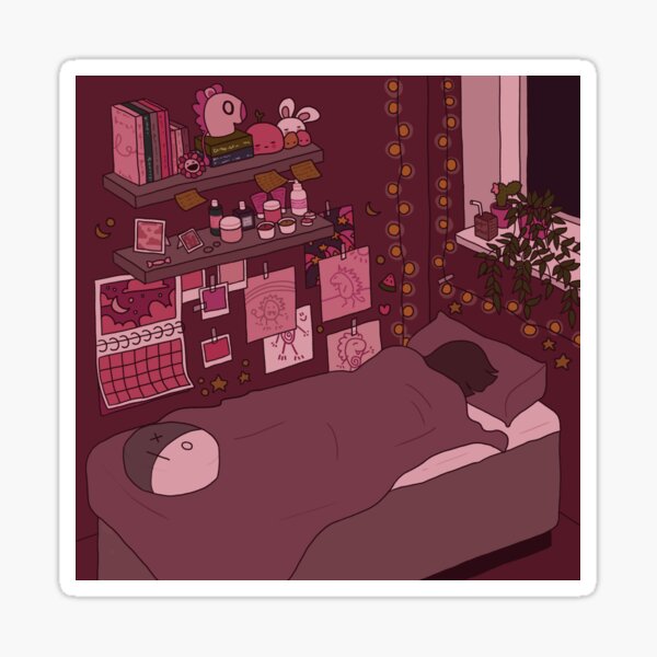 "sleepy girl in aesthetic lofi bedroom " Sticker by blueeesidee | Redbubble