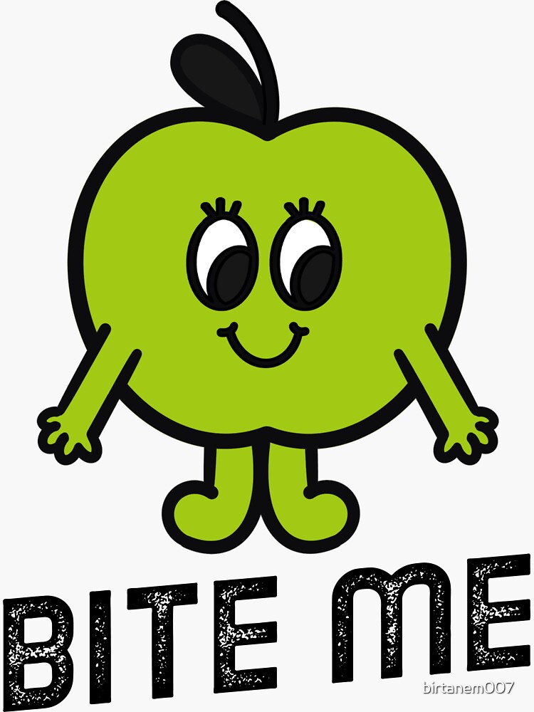 "Bite Me Funny Apple Cartoon " Sticker by birtanem007 | Redbubble
