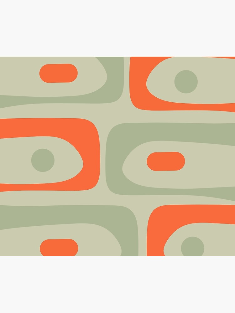 Mid Century Modern Piquet Abstract Pattern In Sage Green And Orange