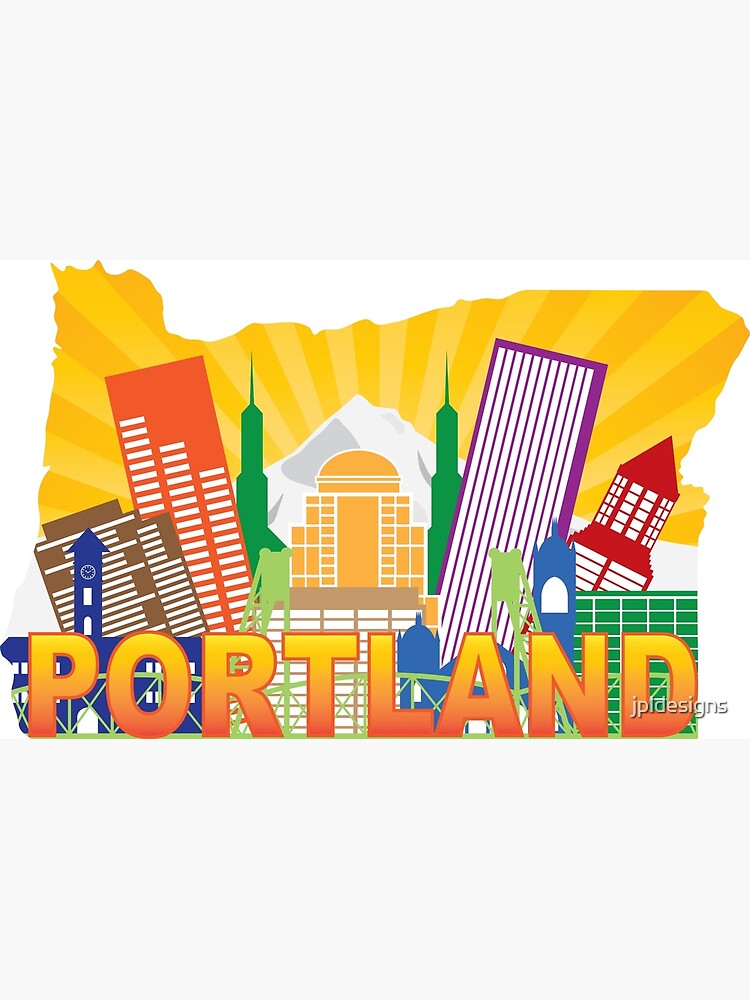 "Portland Oregon Skyline in State Map Outline" Photographic Print by ...