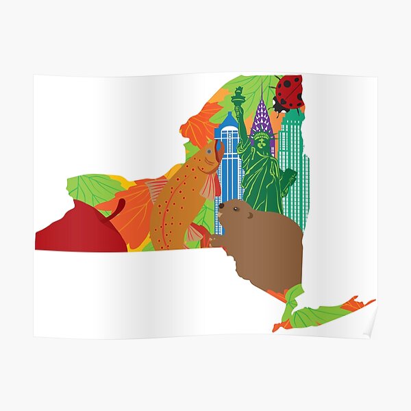 "State of New York Official Map Symbols Illustration" Poster for Sale ...