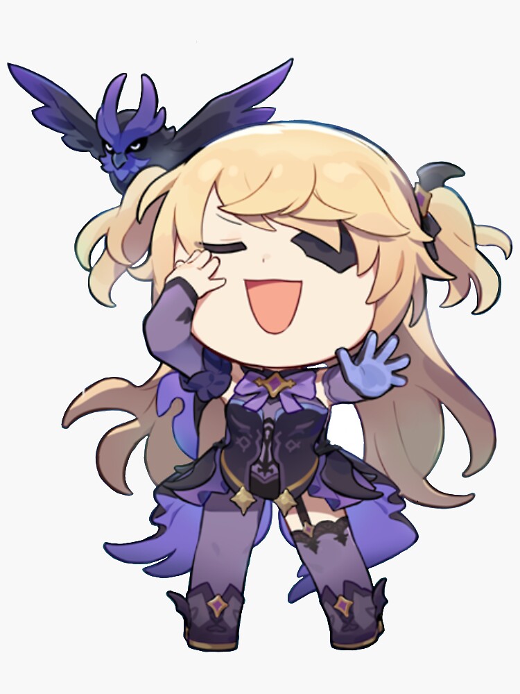 "Genshin Impact Chibi - Fischl and Oz" Sticker by keysmqsh | Redbubble