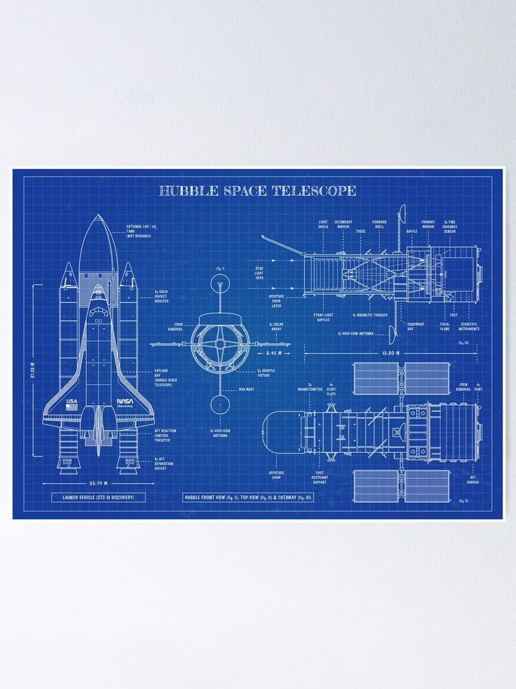 "Hubble Space Telescope (Blueprint)" Poster for Sale by BGALAXY | Redbubble