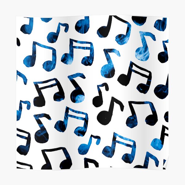 "Black and blue musical notes, on a white background" Poster by ...