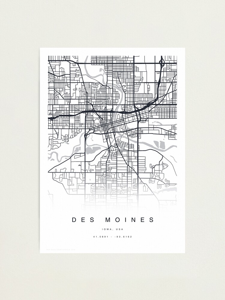 "Des Moines, Iowa USA Map Poster" Photographic Print by TheZenSprout ...