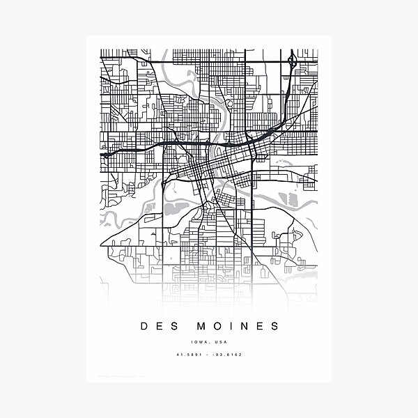 "Des Moines, Iowa USA Map Poster" Photographic Print by TheZenSprout ...