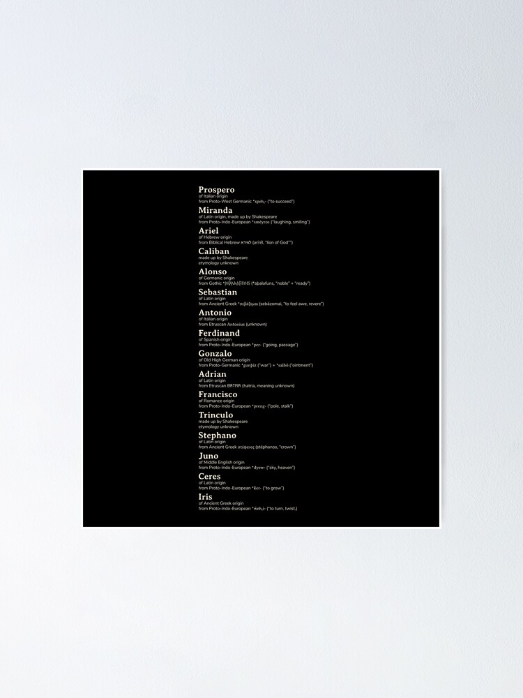 "The Tempest William Shakespeare names etymology" Poster by ...