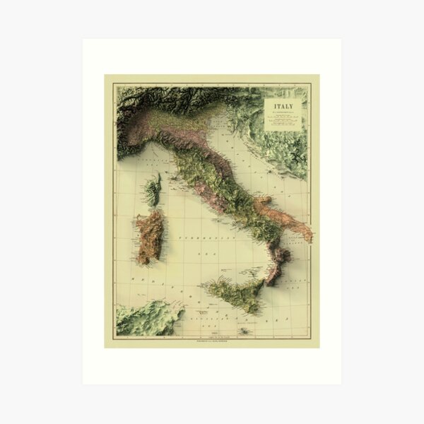 "1890 Map of Italy digitally-rendered" Art Print for Sale by ...