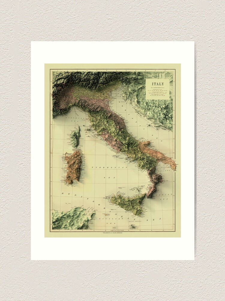 "1890 Map of Italy digitally-rendered" Art Print for Sale by ...