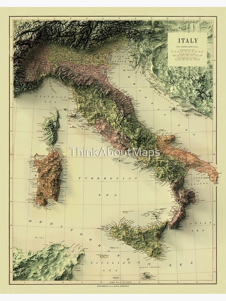 "1890 Map of Italy digitally-rendered" Art Print for Sale by ...