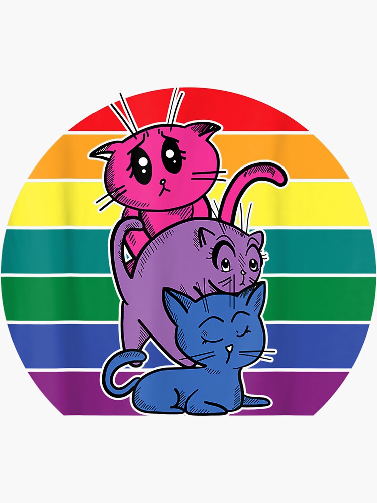 Pegatina «lgbt Rainbow Retro Bisexual Pride Kawaii Kitty Cat Stack