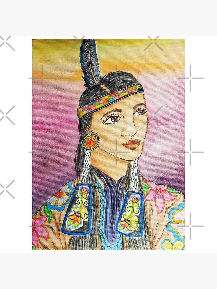 Póster «Pintura de acuarela de mujer indígena nativa americana» de ...