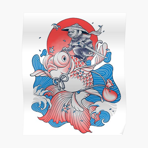 "The Goldfish and Samurai Cat" Poster for Sale by Merchsigns | Redbubble