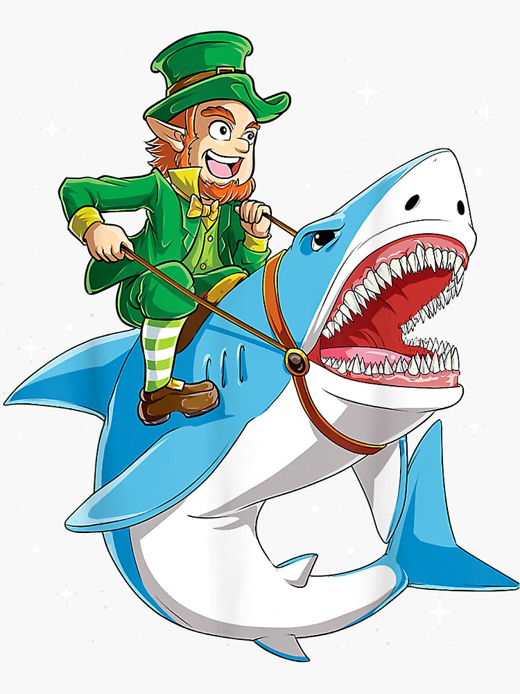 Pegatina «Leprechaun Riding Shark St Patricks Day Niños Niños Hombres ...