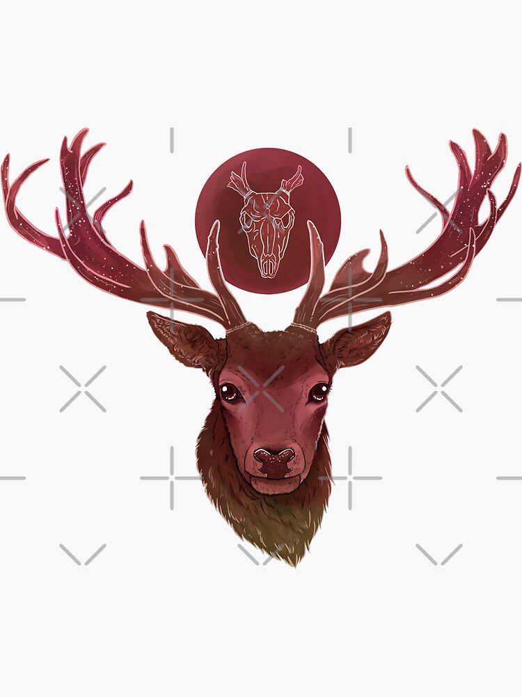"Red Spirit Stag - Skull Symbol" Sticker for Sale by Elvenbeard | Redbubble