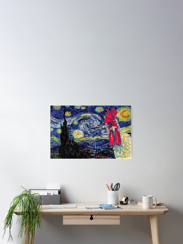 "Chicken Rooster Starry Night Van Gogh Gift For Farmer" Poster for Sale ...