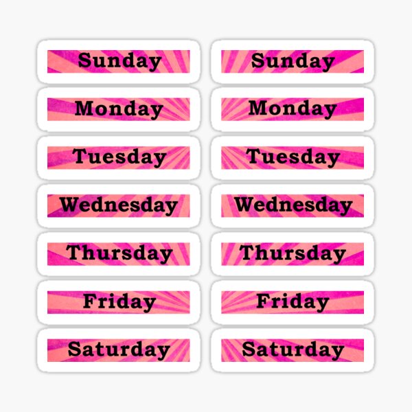 "Retro Pink Sunburst Days of the Week Planner Calendar Sticker Pack ...