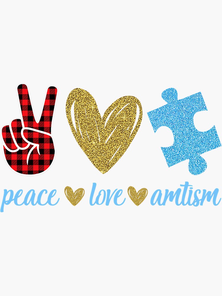 "Peace Love Autism Puzzle Ribbon Autism Awareness Day" Sticker by ...