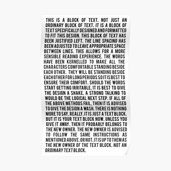 "The block of text." Poster for Sale by darryldesign | Redbubble