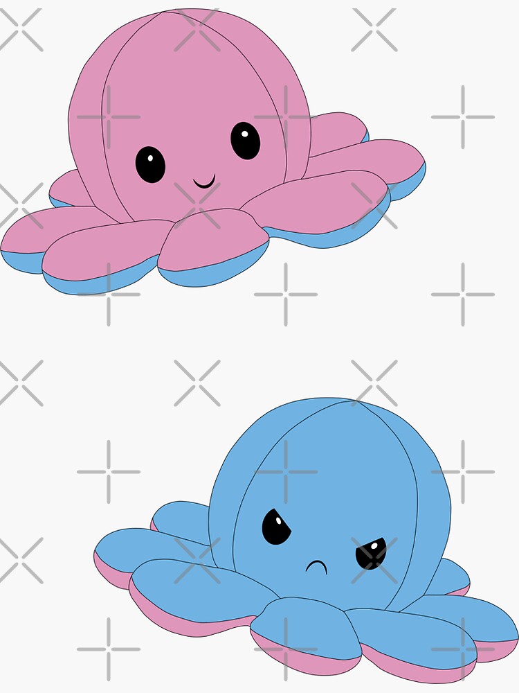 "Happy and Sad Reversible Moody Octopus Plushie " Sticker for Sale by ...