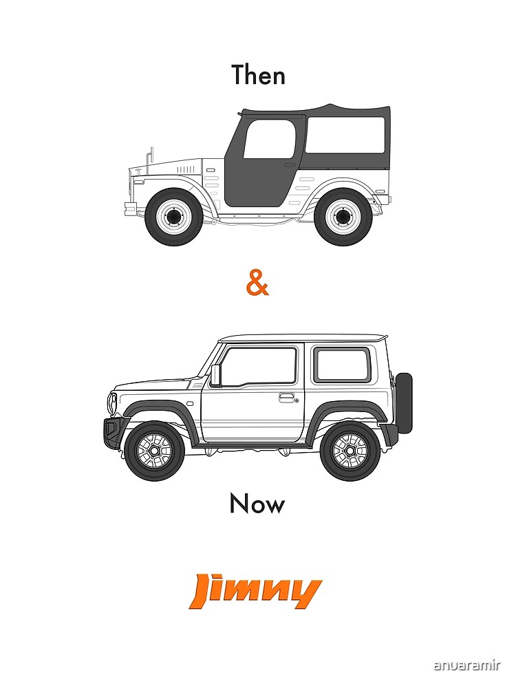 "Then and Now: Jimny (Black Outline)" Art Print by anuaramir | Redbubble